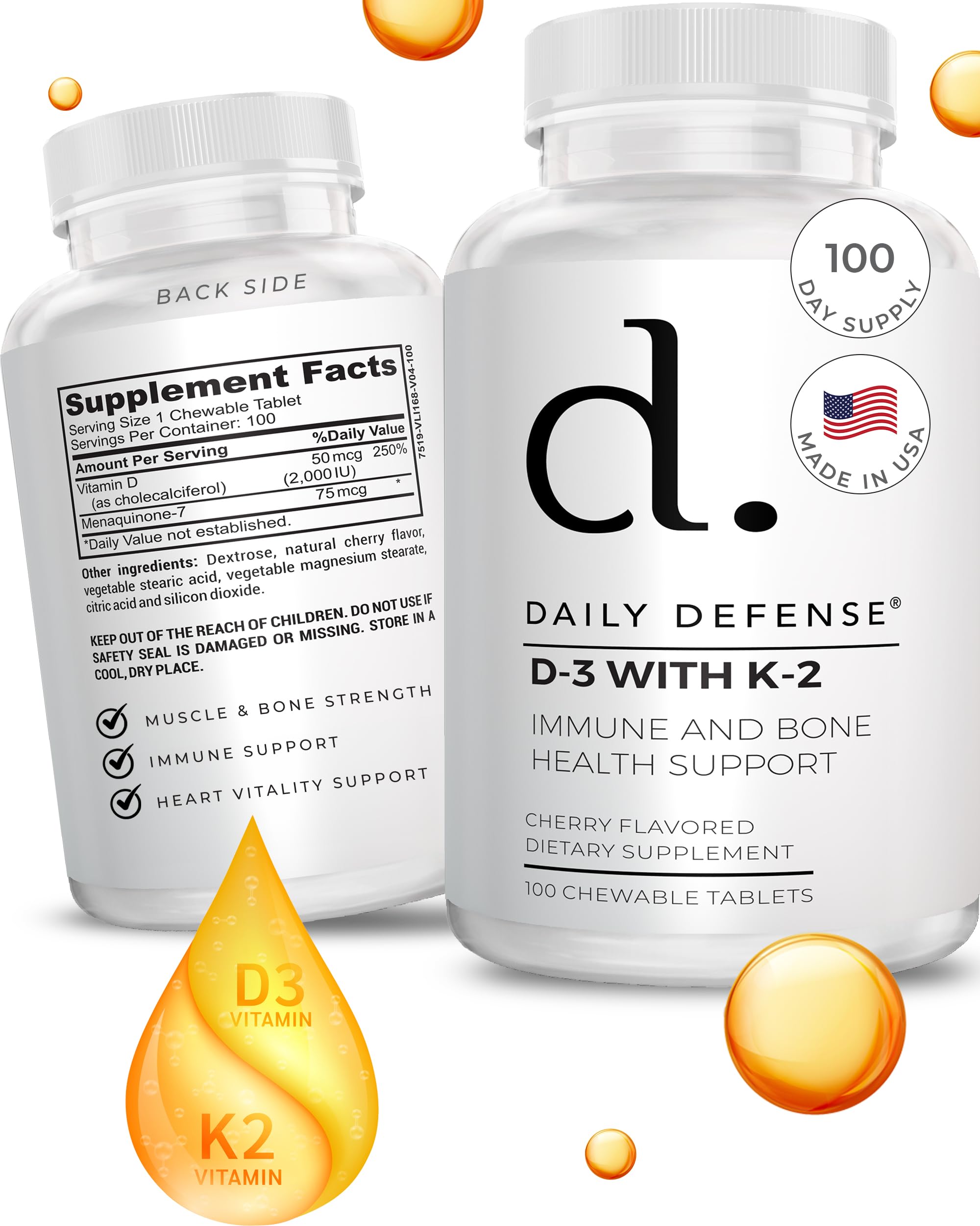 Amazon.com: Daily Defense Immune Defense Supplements Vitamin D3 K2 ...