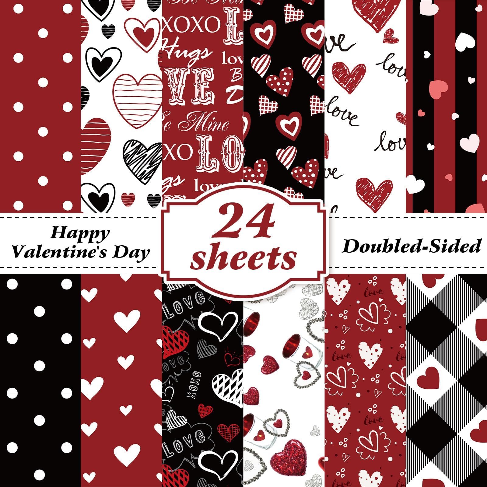 Amazon.com : Valentines Pattern Paper Double Sided Valentine Decorative ...