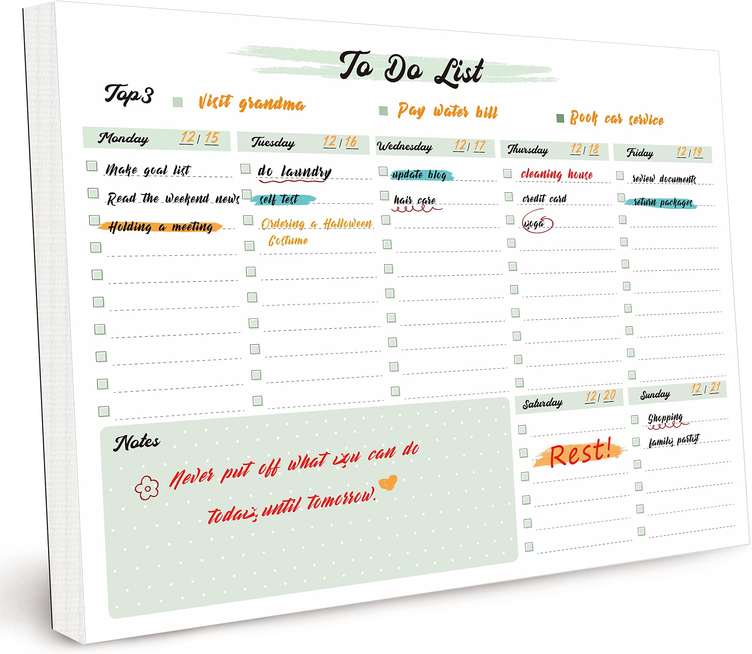 Amazon.com : Weekly To Do List Notepad - 52 Tear Off Sheets Weekly ...