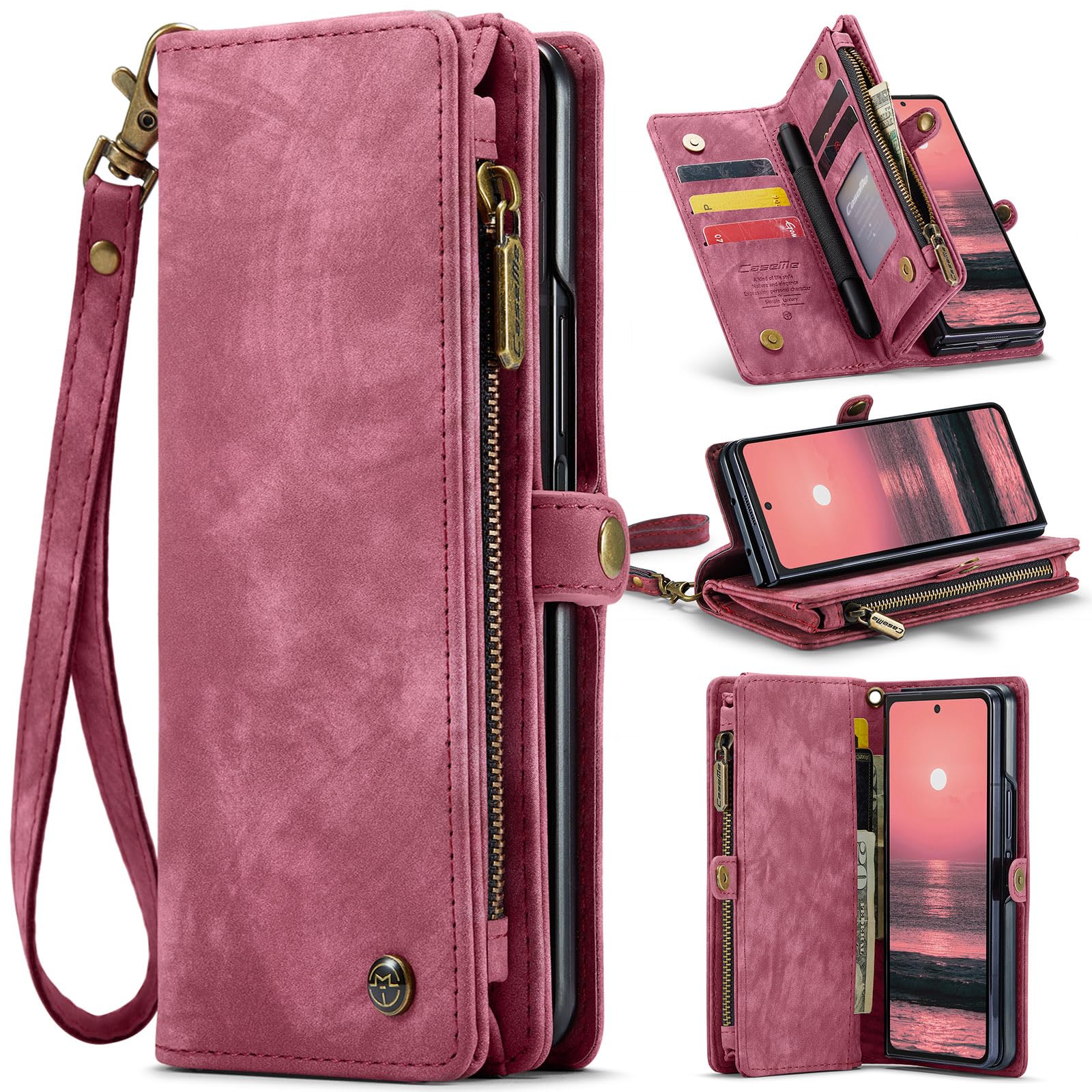 Amazon.com: Kowauri for Samsung Galaxy Z Fold 6 Case,Zipper Purse Magnetic Folio Leather Wallet ...