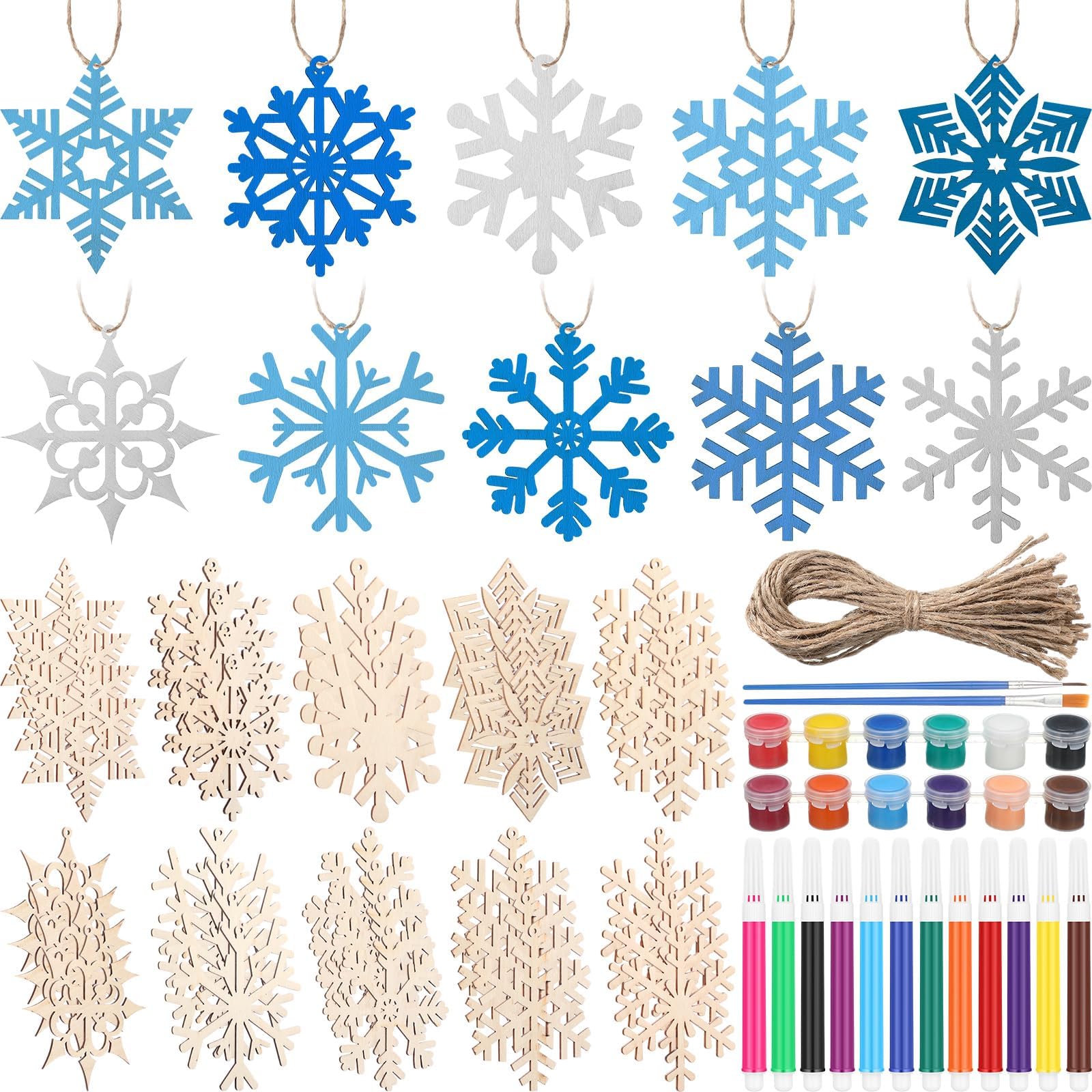 Amazon.com: Blosssound 40 Pcs Snowflake Wood Craft Wooden Christmas ...