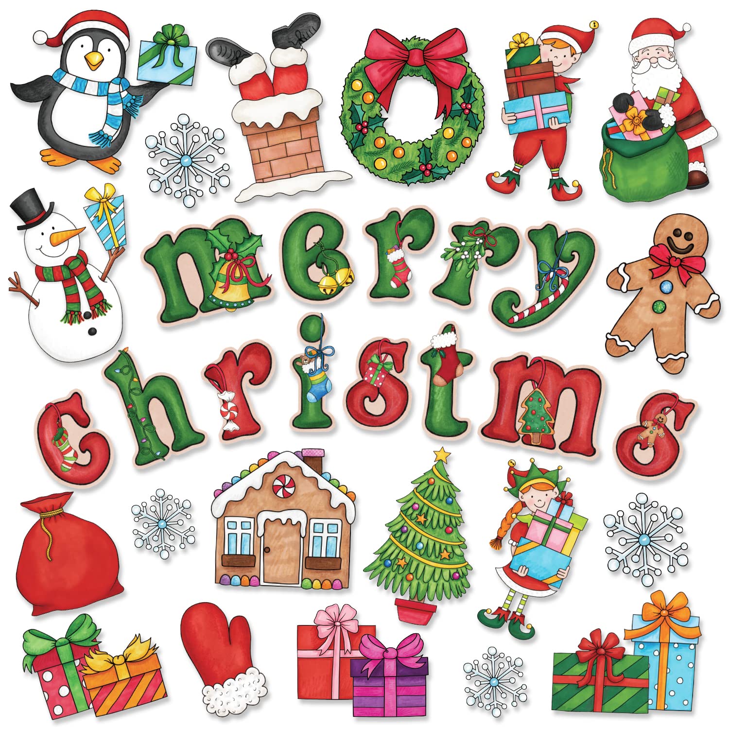Amazon.com: Quera 70Pcs Christmas Cut-Outs Merry Christmas Cut Outs ...