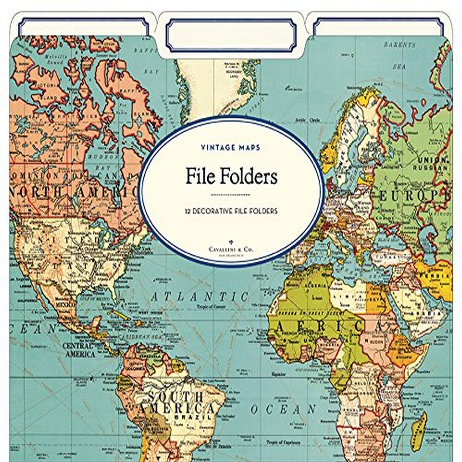 Amazon.com: Cavallini Papers & Co World Map 2 Heavyweight File Folders ...