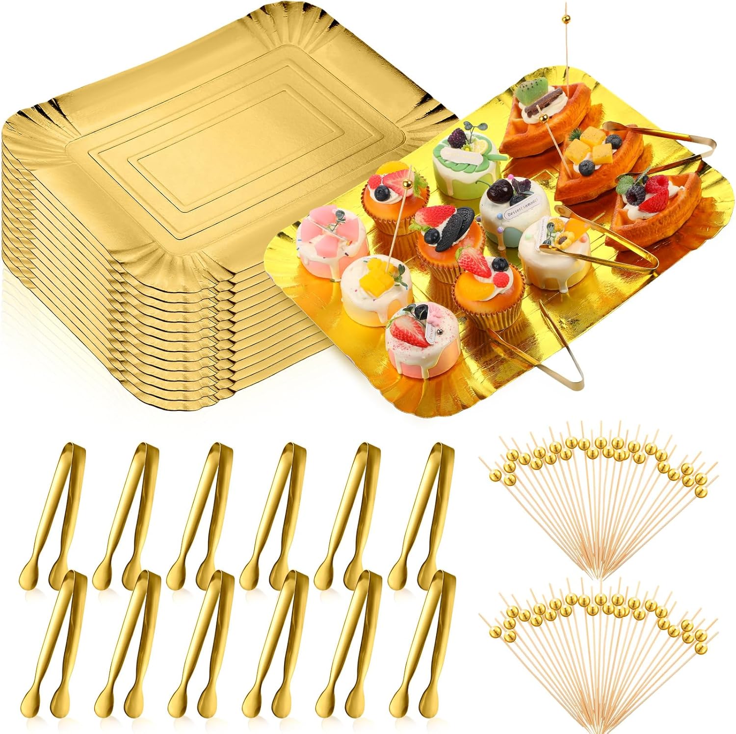 Amazon.com | FoldTier 124 Pcs Gold Rectangle Tray Sets 12 Gold ...
