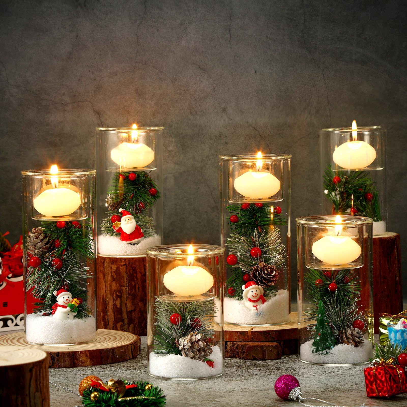 Amazon.com: Sliner 6 Set Christmas Glass Hurricane Candle Holders with ...