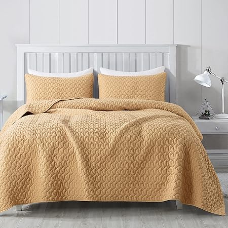 Amazon.com: Joyreap 2 Pieces Quilt Set Twin Size Yellow, Microfiber ...