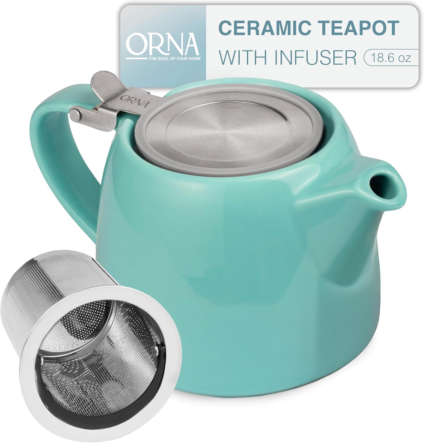 Amazon.com | ORNA Ceramic Teapot with Tea Infuser – Small Tea Pot for ...