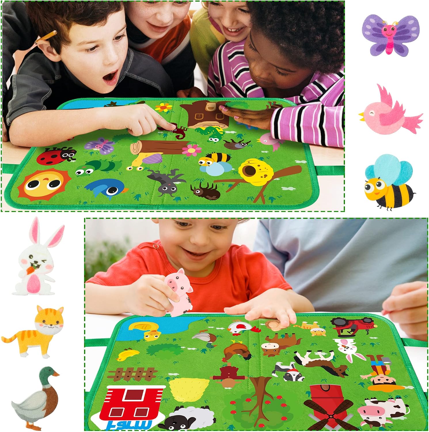 BeYumi 2 Sets Farm Insect Animals Travel Felt Board Portable Bug Insect ...