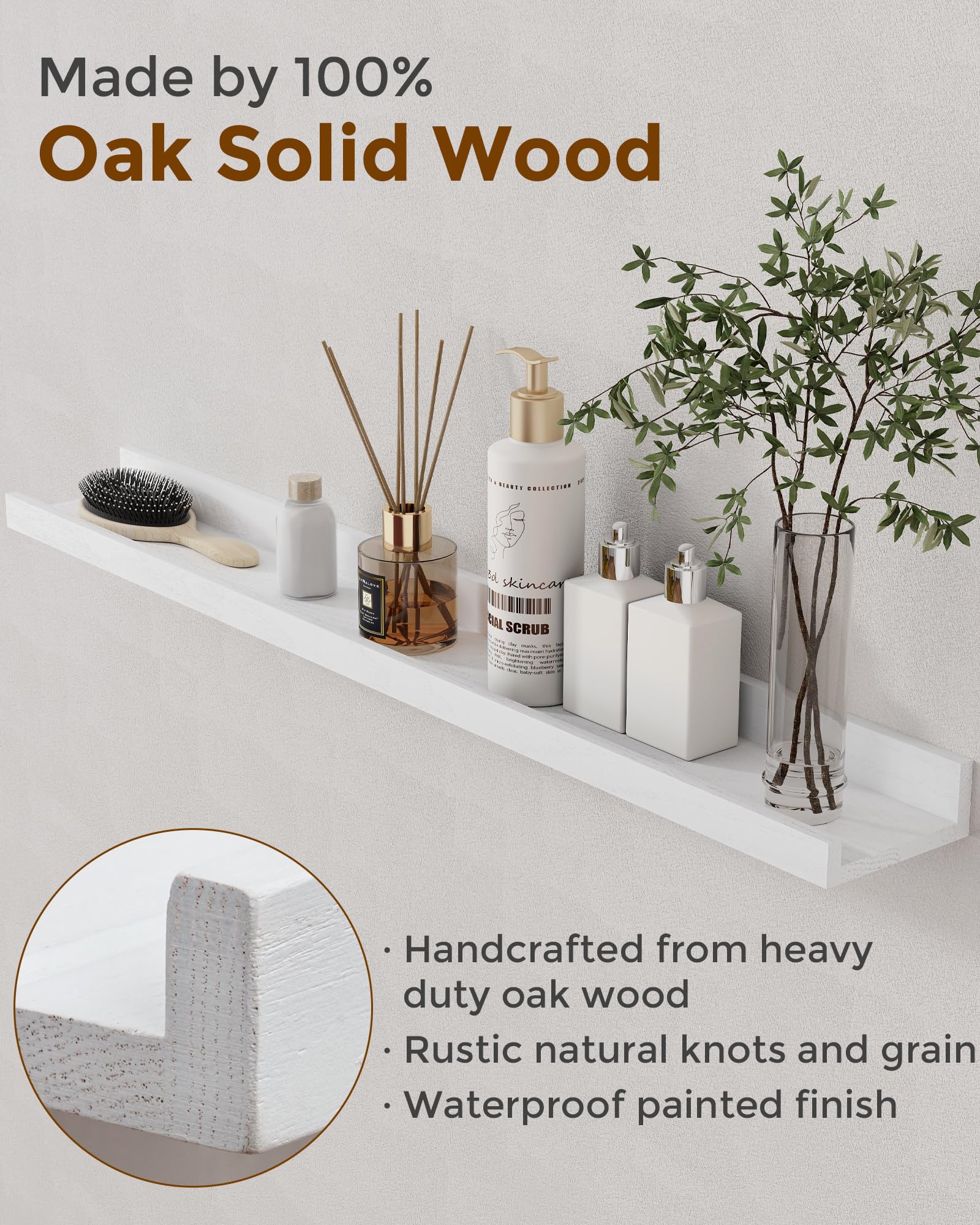 Snapklik.com : Axeman Oak Picture Ledge Shelf, 72 Inch Floating Shelves ...