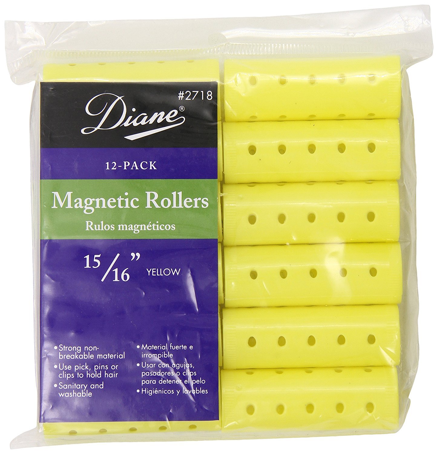 Amazon.com : Diane Magnetic Rollers, Yellow, 15/16 Inch : Beauty ...
