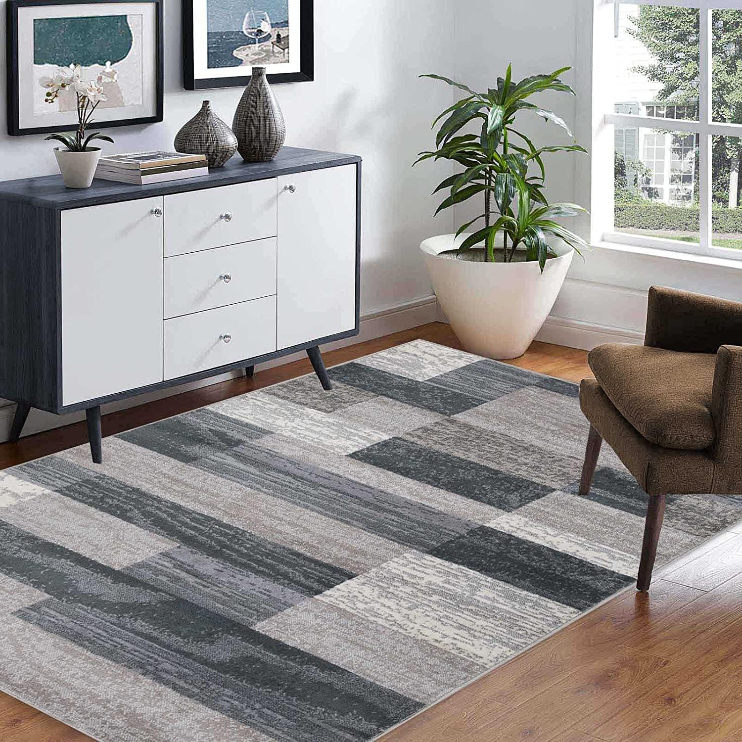 Snapklik.com : Indoor Area Rug, Jute Backed, Modern Geometric Patchwork ...