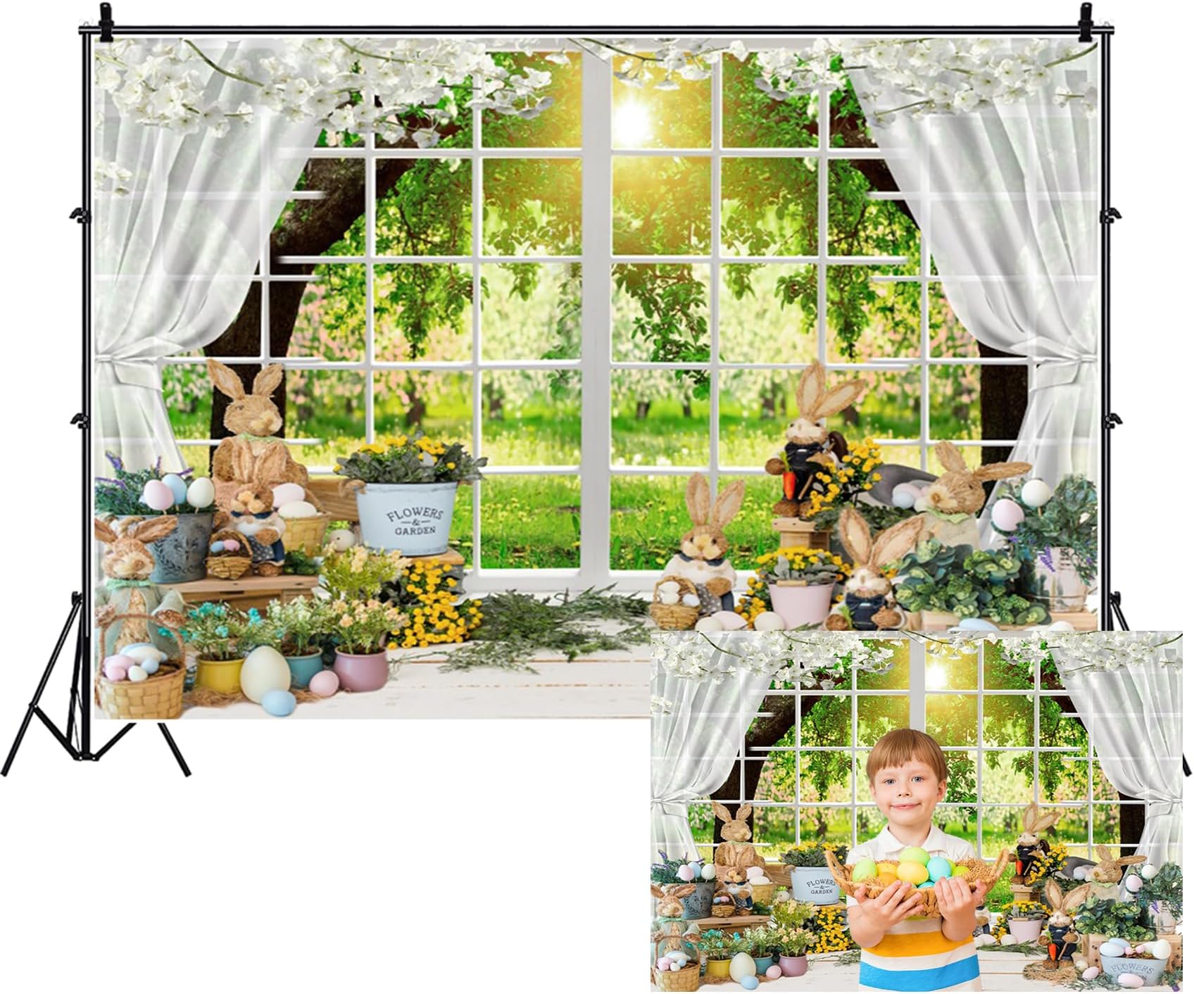 Amazon.com : AOFOTO 7x5ft Spring Easter Window Scenery Backdrop Rabbit ...