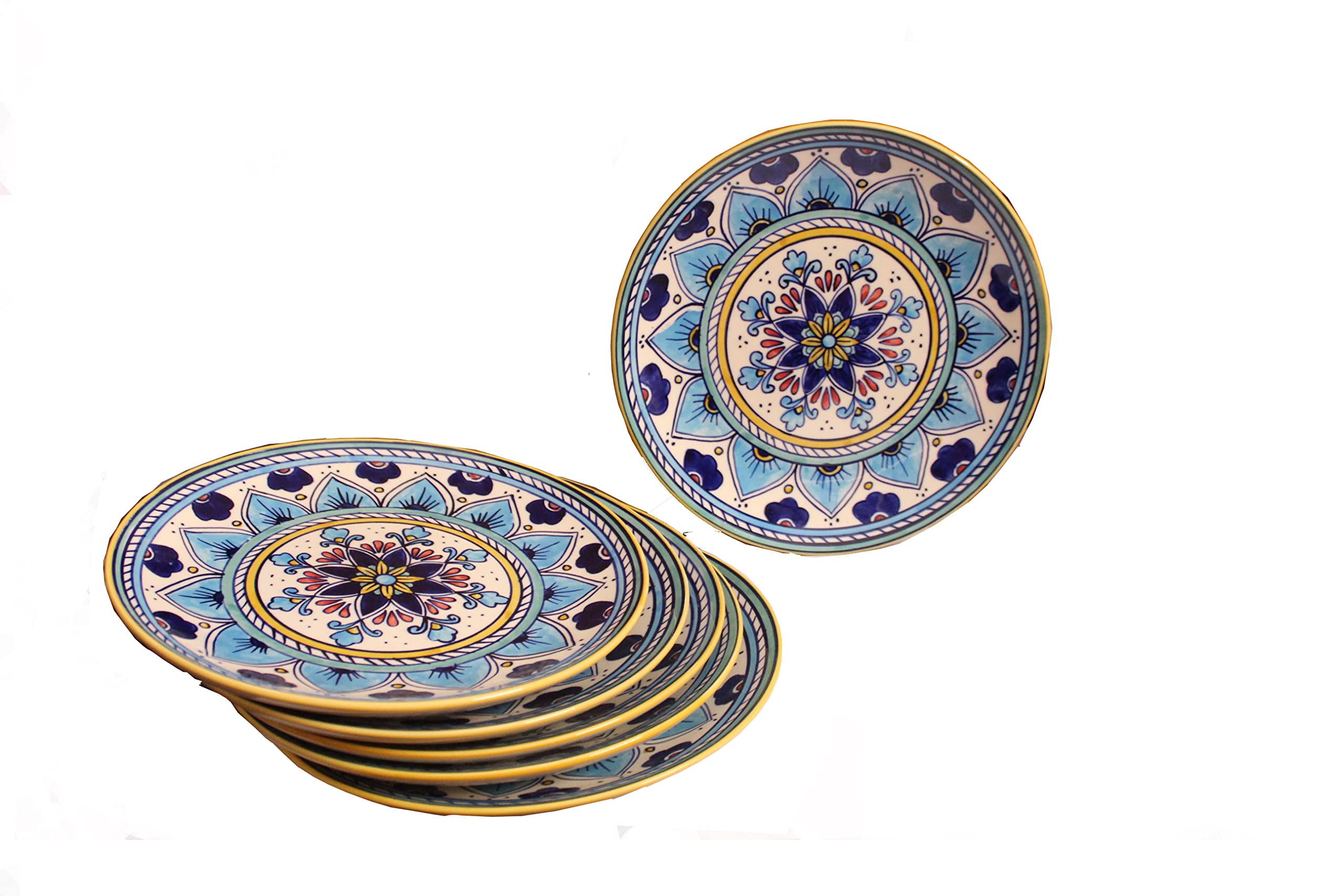 Buy VolCraft Ceramic Handpainted Full Size Large Dinner Plates Set of 6 ...