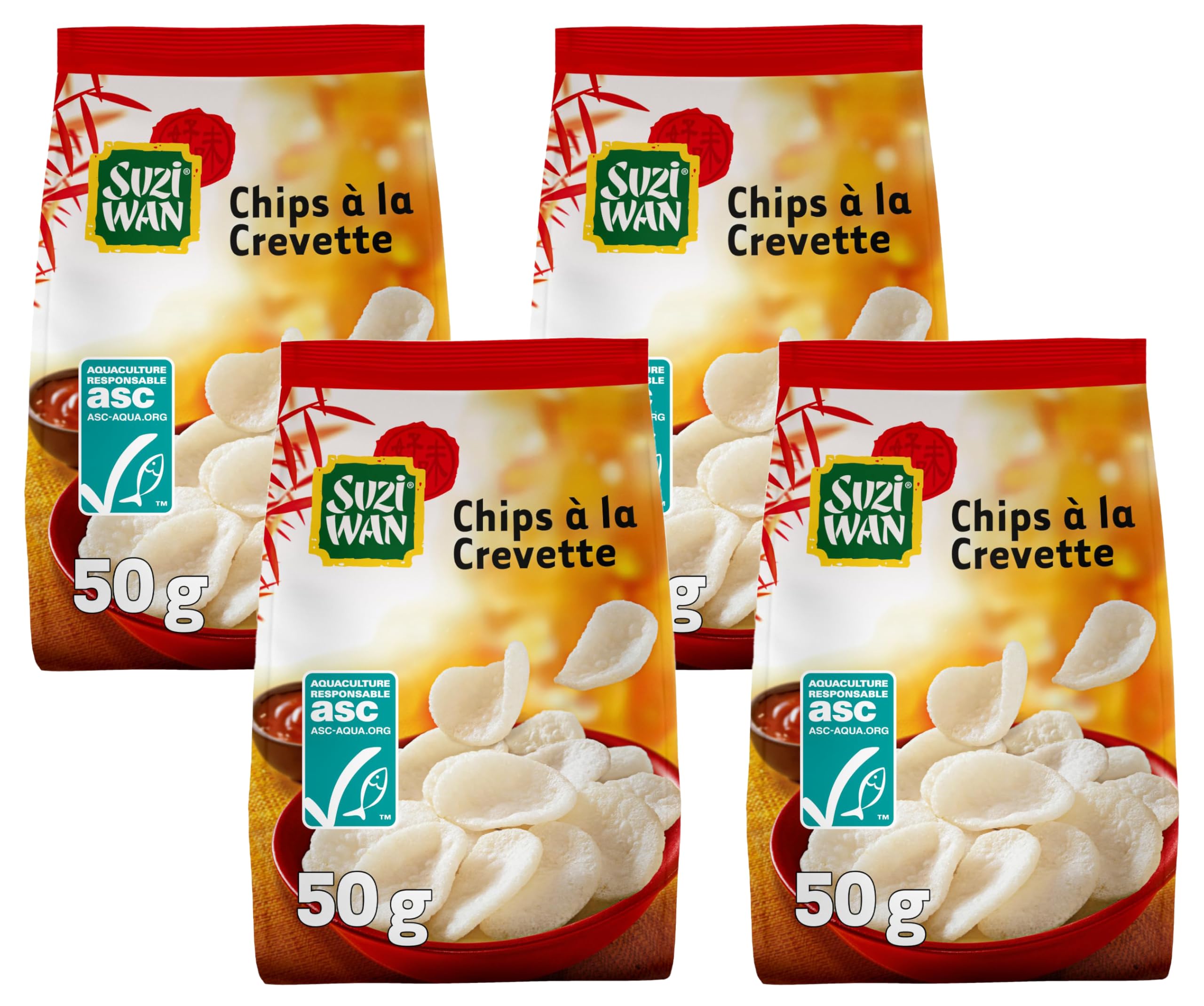 SUZI WAN Chips a la Crevette 50g (Lot de 4) : Amazon.fr: Epicerie