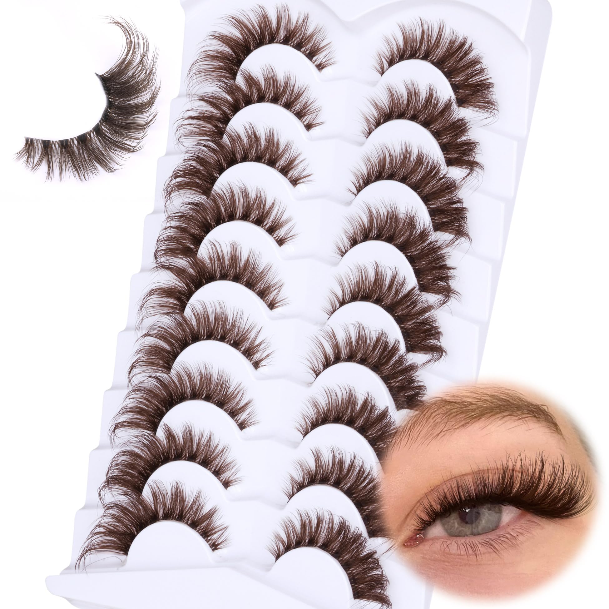 Amazon.com: Fluffy Brown Eyelashes Cat Eye Lashes Wispy False Lashes ...