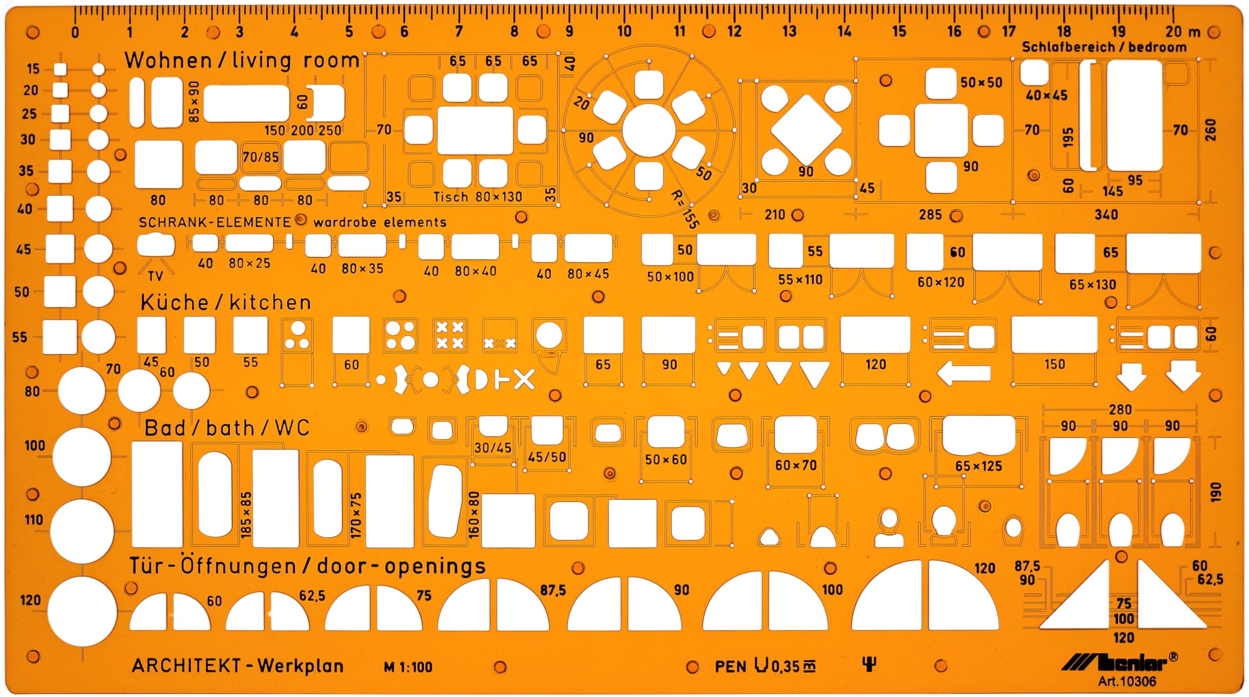 Leniar Architectural Drawing Stencil – 1:100 Sanitary Template ...