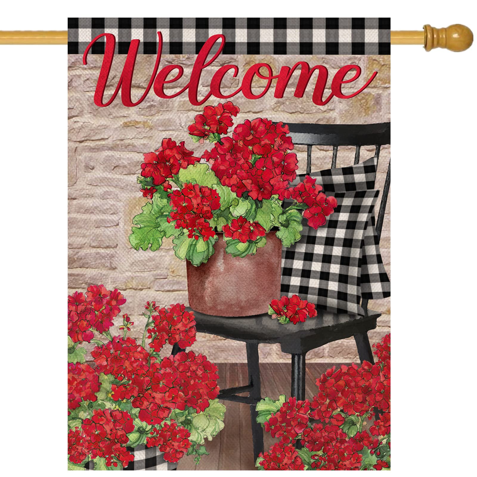 Amazon.com : Dyrenson Welcome Spring Geranium Red Flower Decorative ...