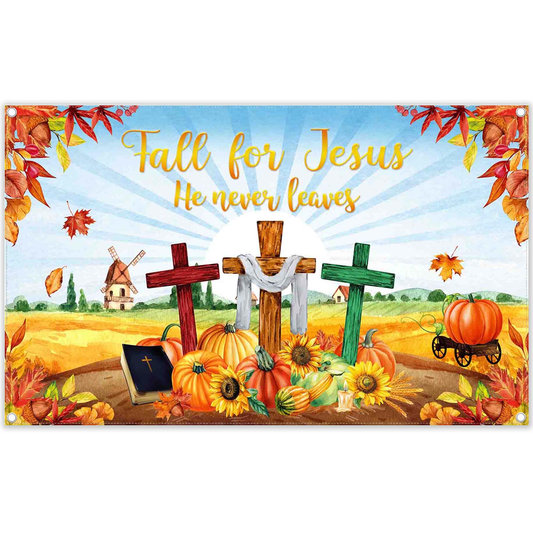 Amazon.com : Swepuck 72x43inch Fabric Fall for Jesus Backdrop Pumpkin ...