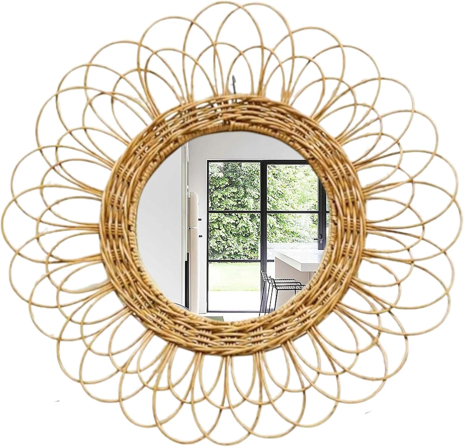 Amazon.com: Bohemian Sunburst Rattan Wall Mirror - Decorative Round ...