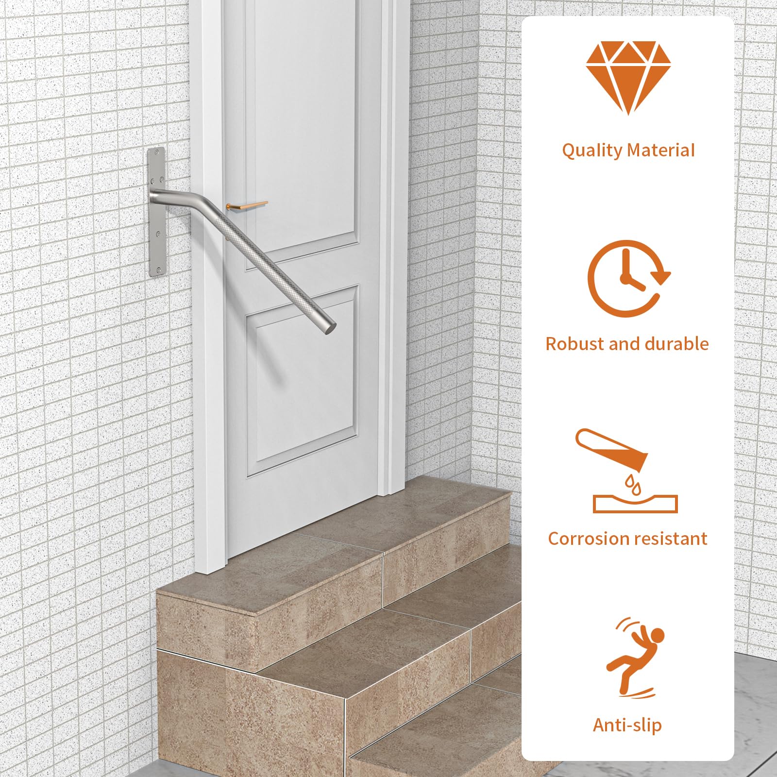 Snapklik.com : 16 Inch Satin Brushed Nickel 1-3 Step Handrail w/Anti ...