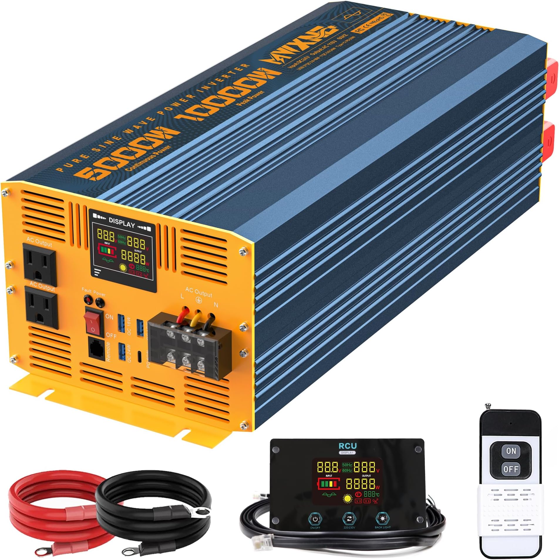 MWXNE 5000 Watt Power Inverter Pure Sine Wave 24V DC to 110V 120V ...