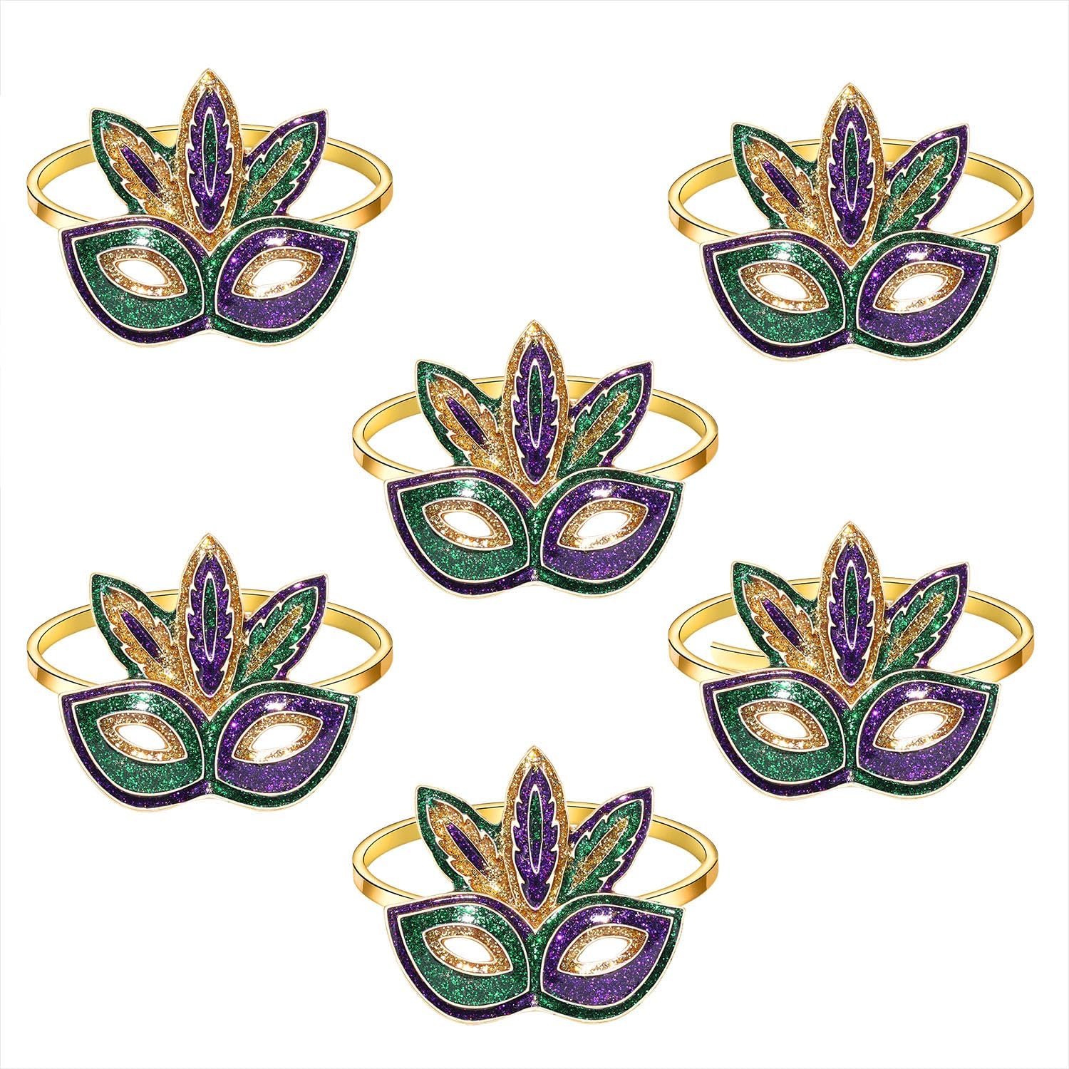 Amazon.com: 6PCS Mardi Gras Napkin Rings, Glitter Mask Fleur De Lis ...