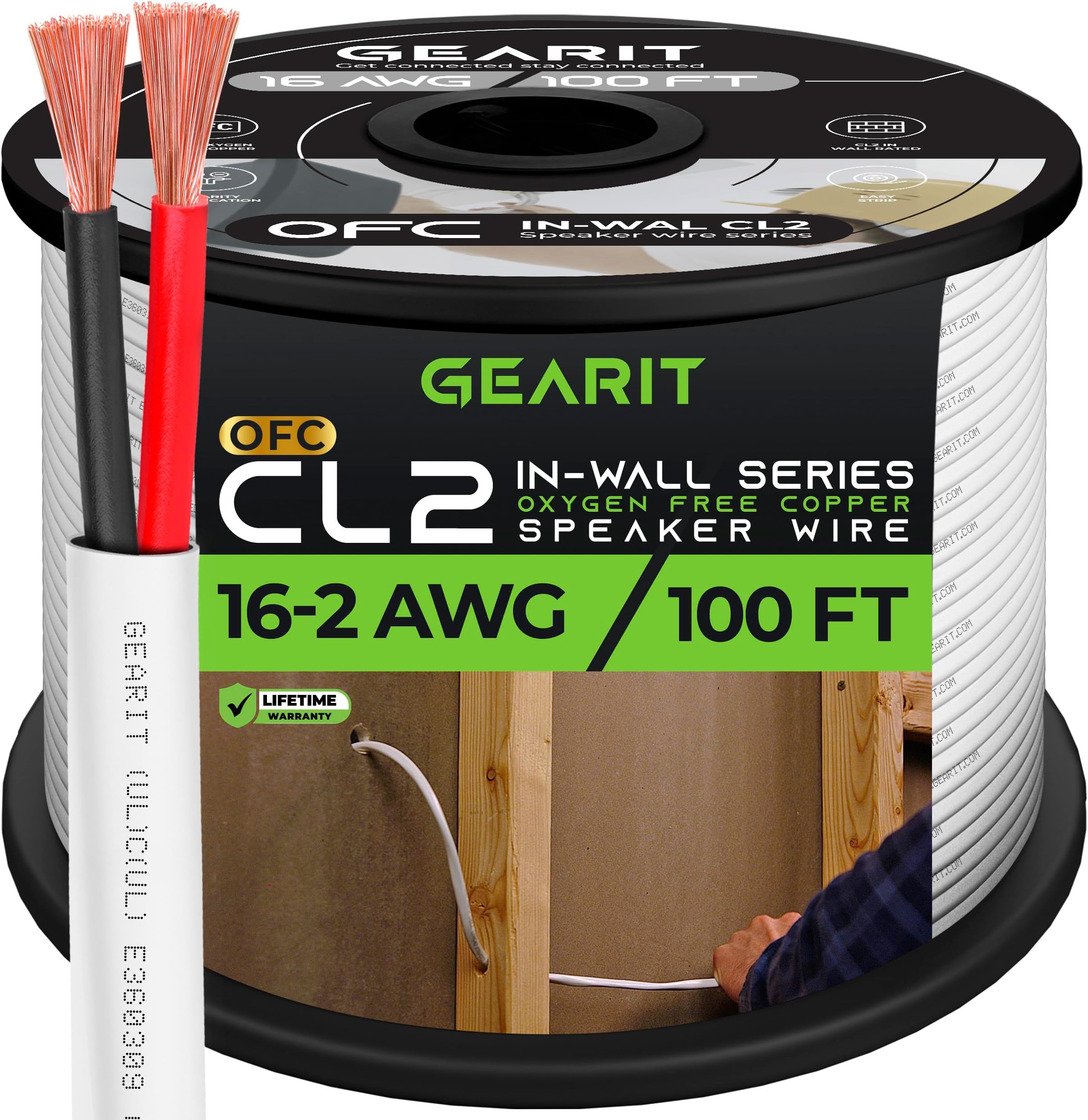GearIT 16/2 Speaker Wire (100 Feet) 16AWG Gauge - in Wall Audio Speaker ...