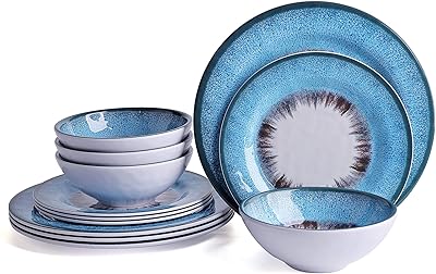 Amazon.com | Melamine Dinnerware Set 12 Pcs Durable Dishware Plate Bowl ...