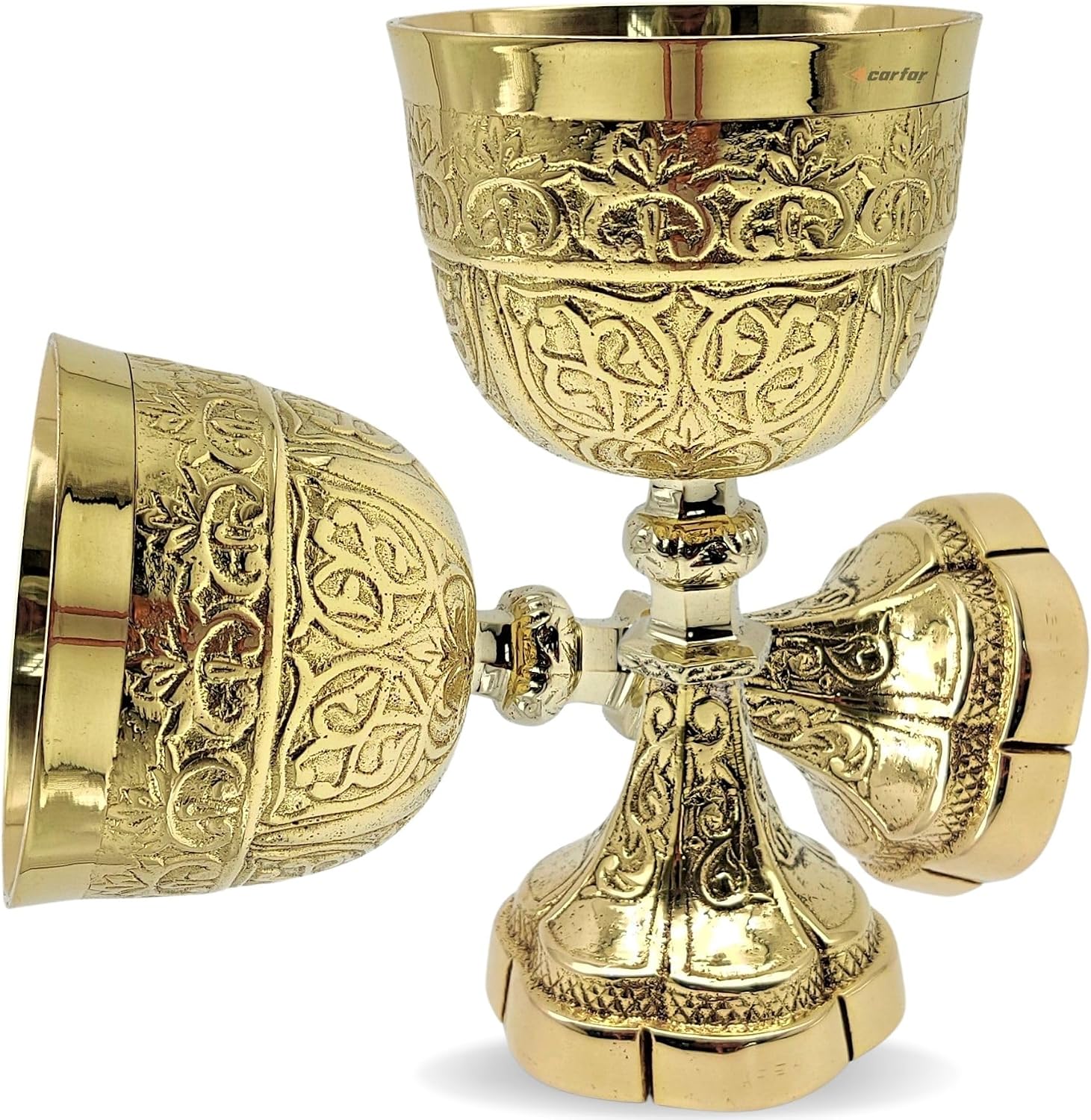 Amazon.com | Carfar Wine Goblet Solid Brass Embossed Royal Wine Cup ...