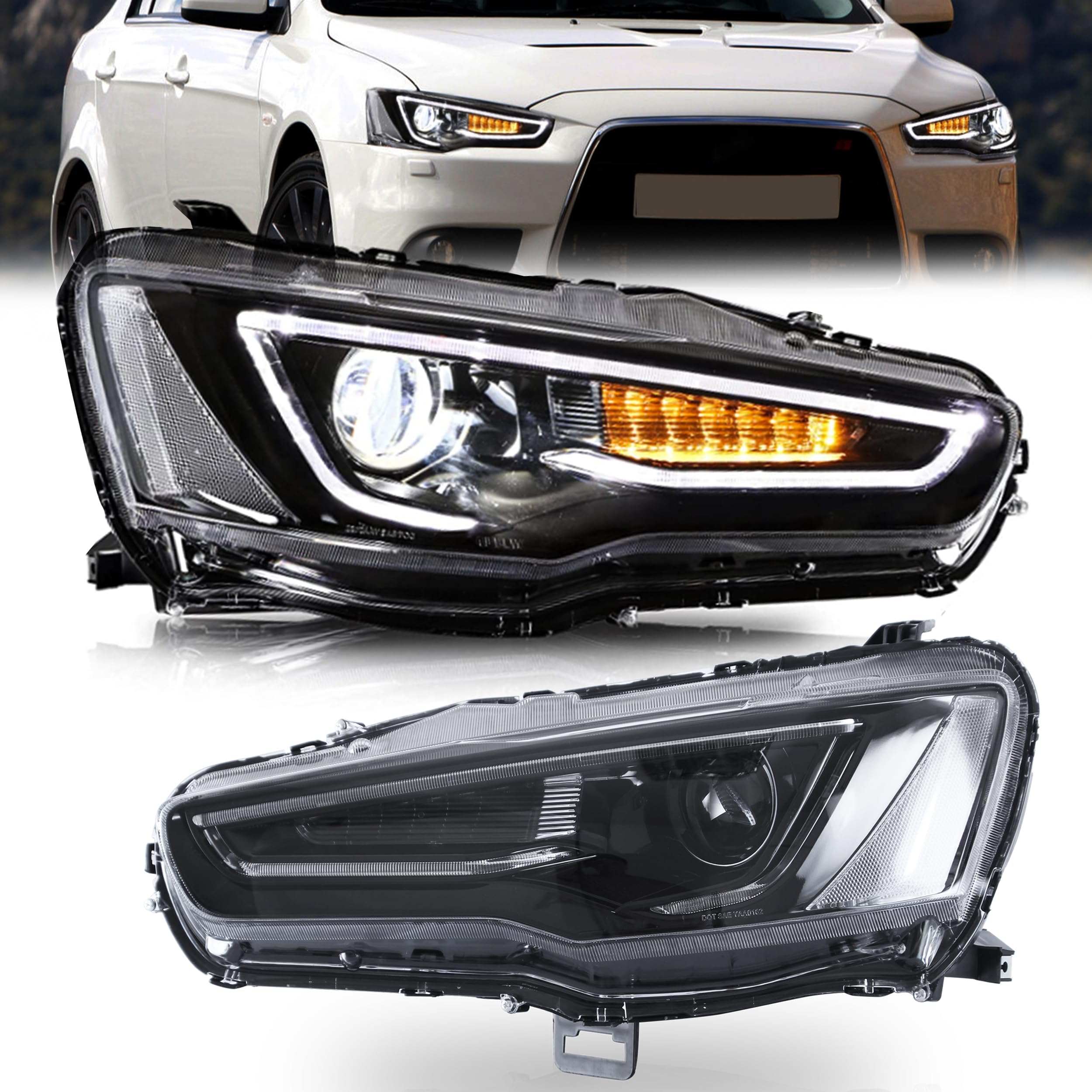 Amazon.com: VLAND LED Headlight Assembly Fit for Mitsubishi Lancer EVO ...