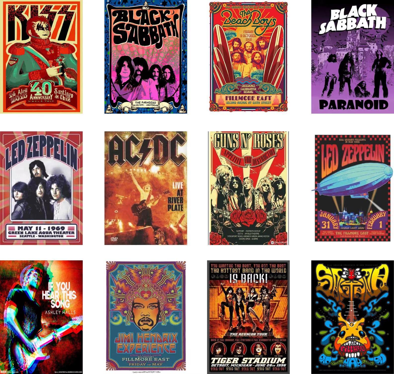 Buy 12 SET Vintage Rock Band s for Room Aesthetic, 70s 80s 90s Retro ...