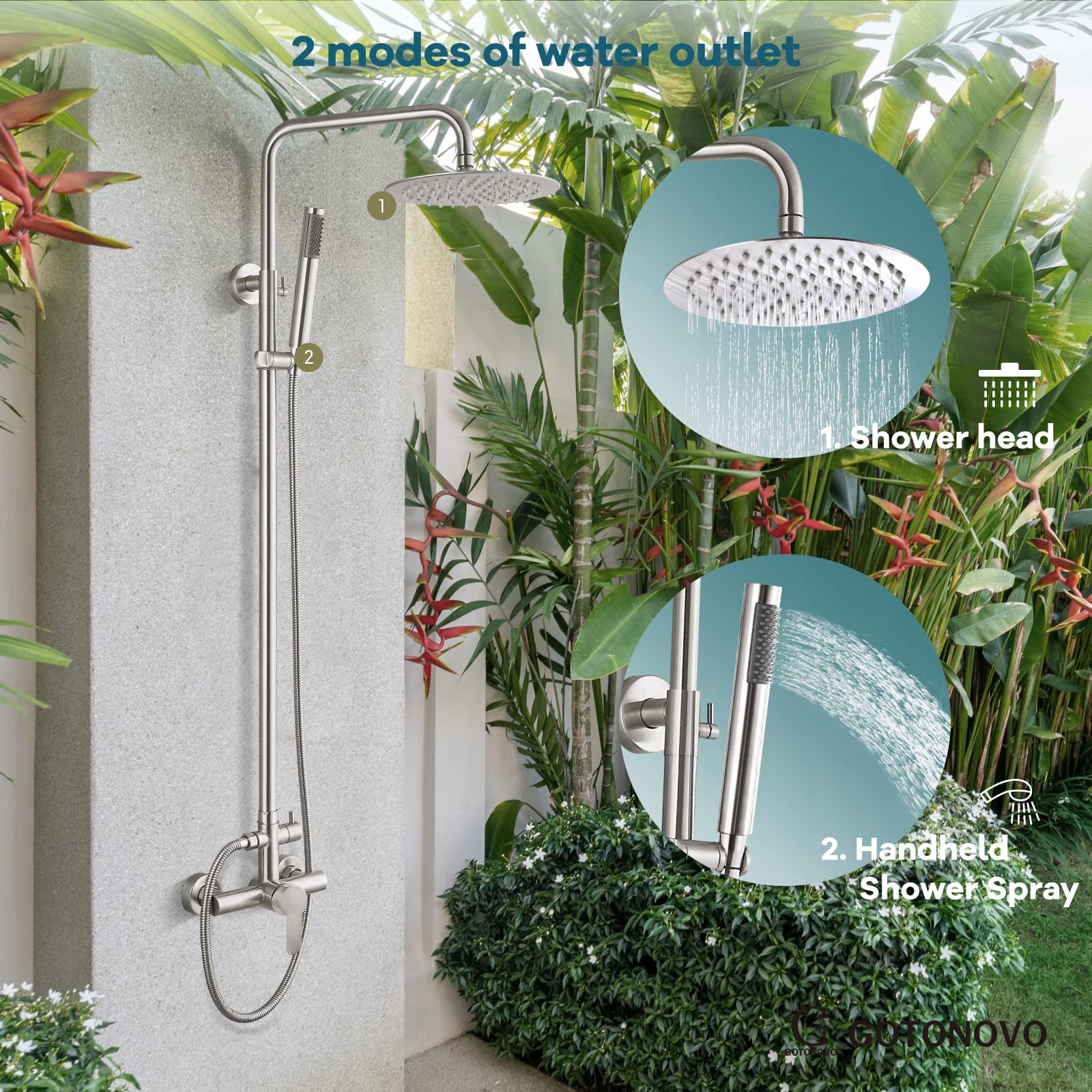 gotonovo Outdoor Shower Faucet SUS304 Shower Fixture System Combo Set ...
