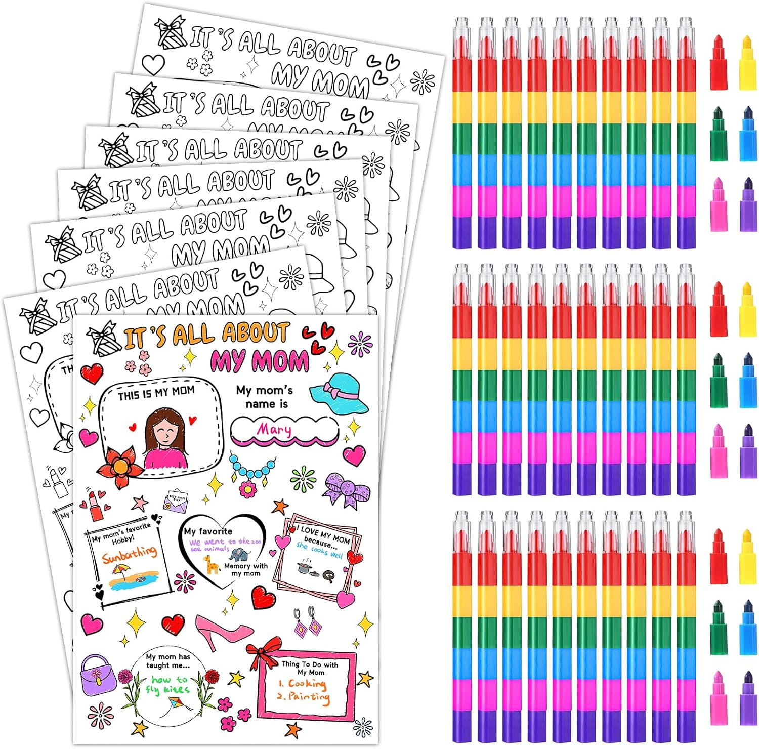 Amazon.com: Zoyeven 30pcs All About My Mom Poster Pack with Stacking ...