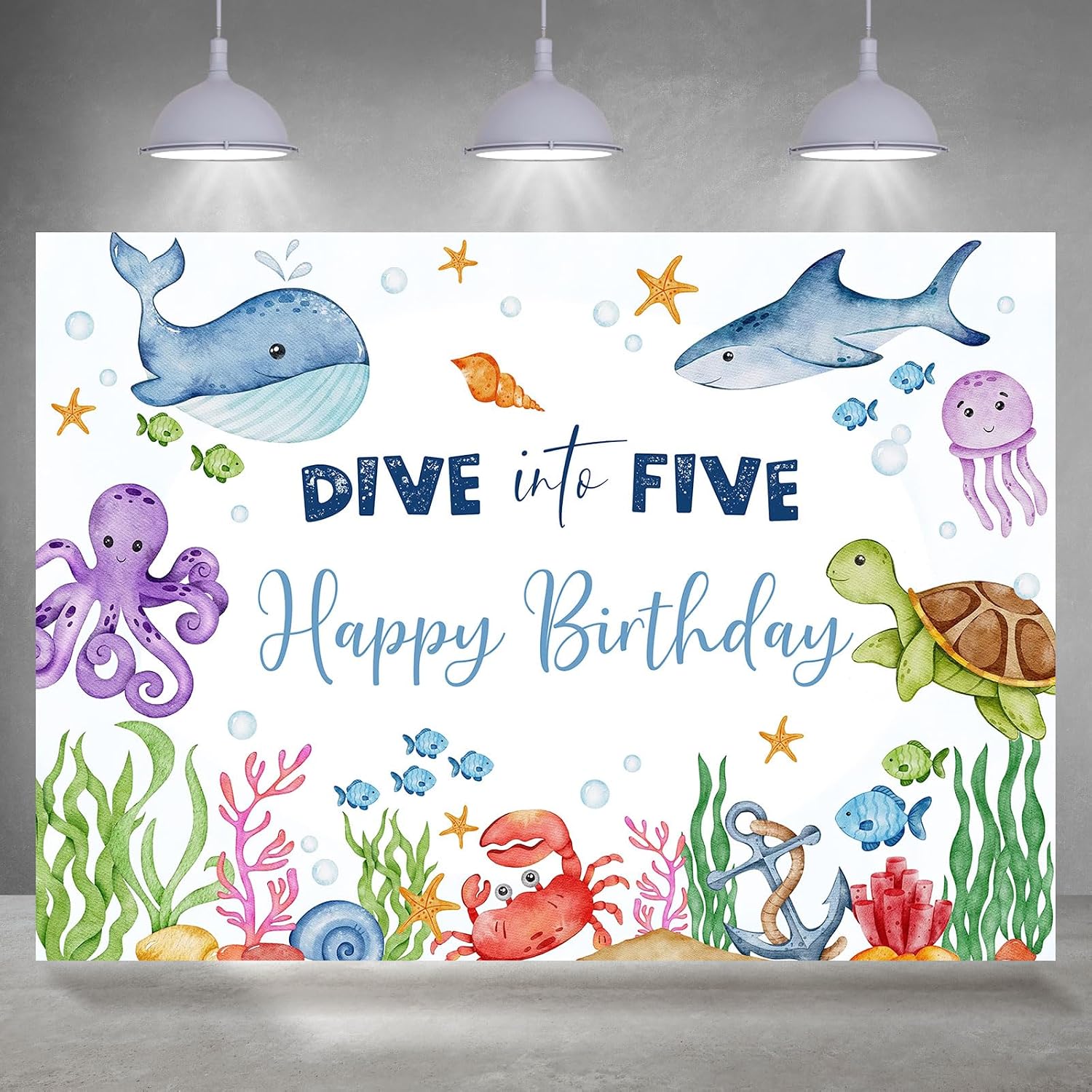 Amazon.com : Rsuuinu 5th Birthday Backdrop Dive Into Five Under The Sea ...