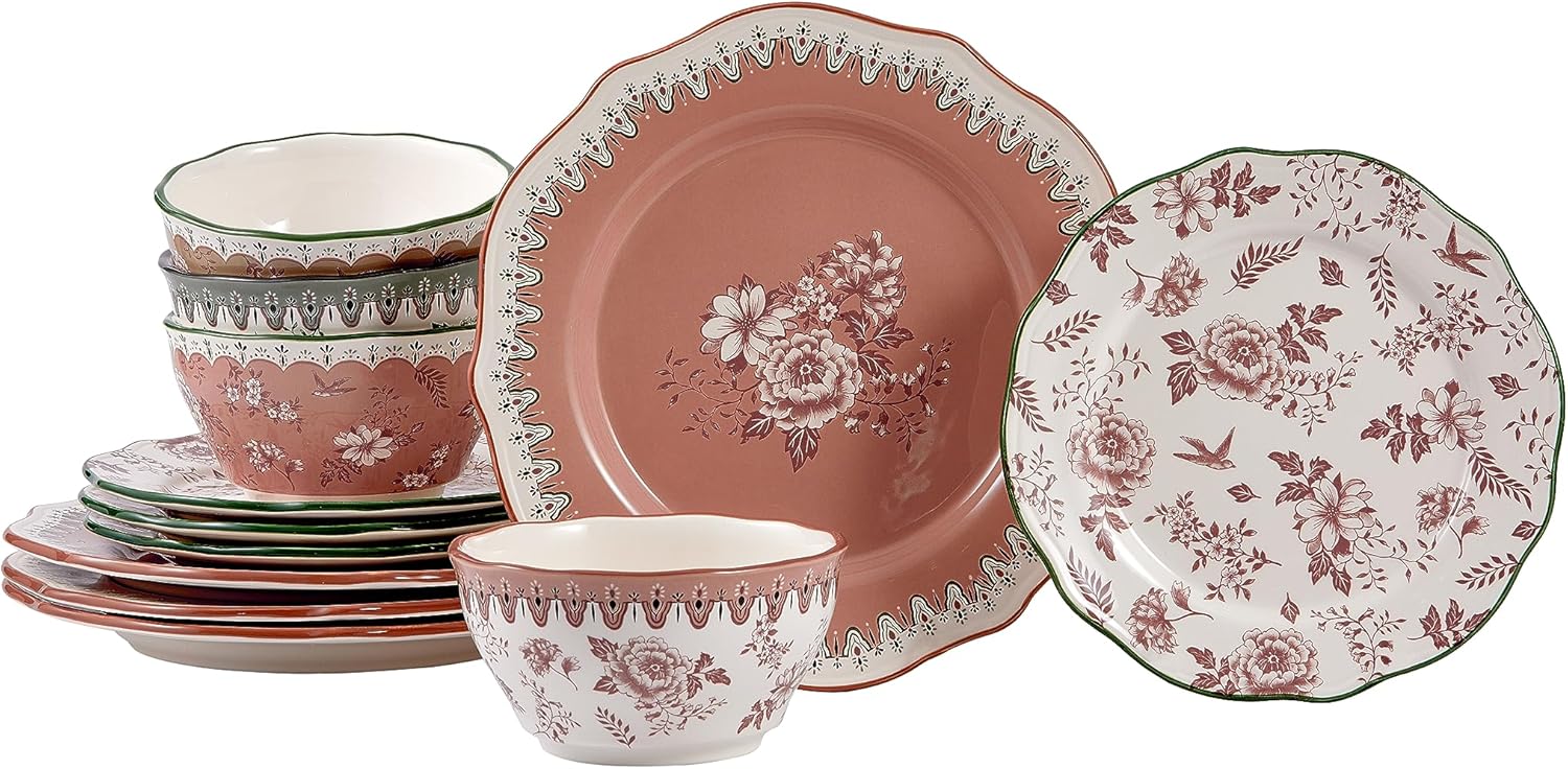 Amazon.com | Bico Country Wanderlust Ceramic 12 pcs Dinnerware Set ...