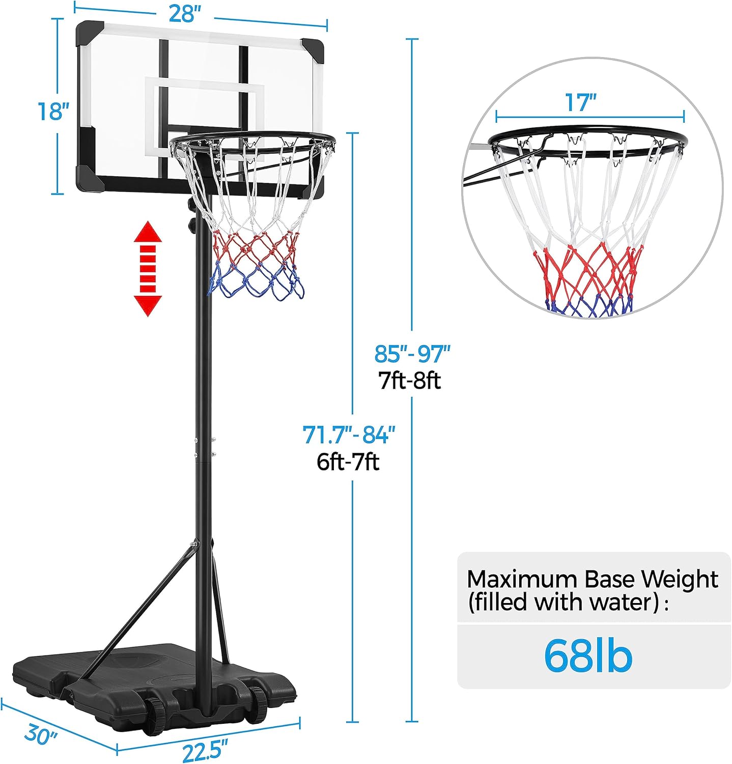 Yaheetech Portable Basketball Hoop System Basketball Goals Set ...