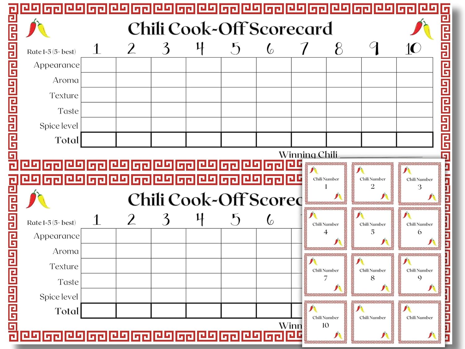 Amazon.com: 60 pcs, Chili Cook Off Competition Judging Scorecards ...