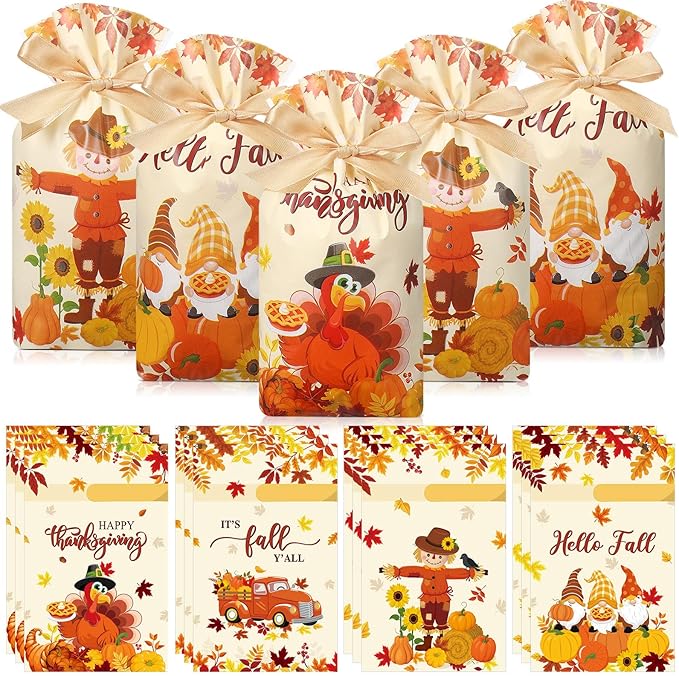 Amazon.com: Qeeenar 60 Pcs Fall Plastic Treat Bags with Drawstring ...