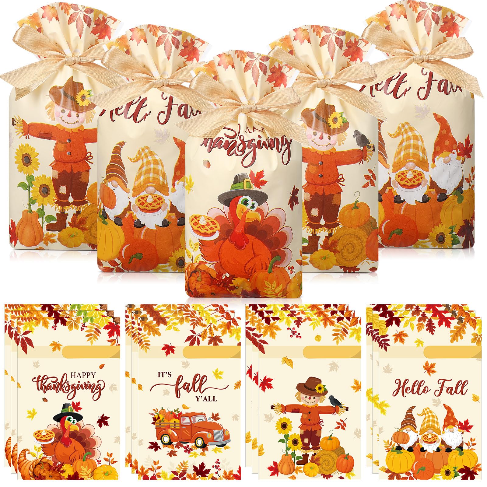 Amazon.com: Qeeenar 60 Pcs Fall Plastic Treat Bags with Drawstring ...