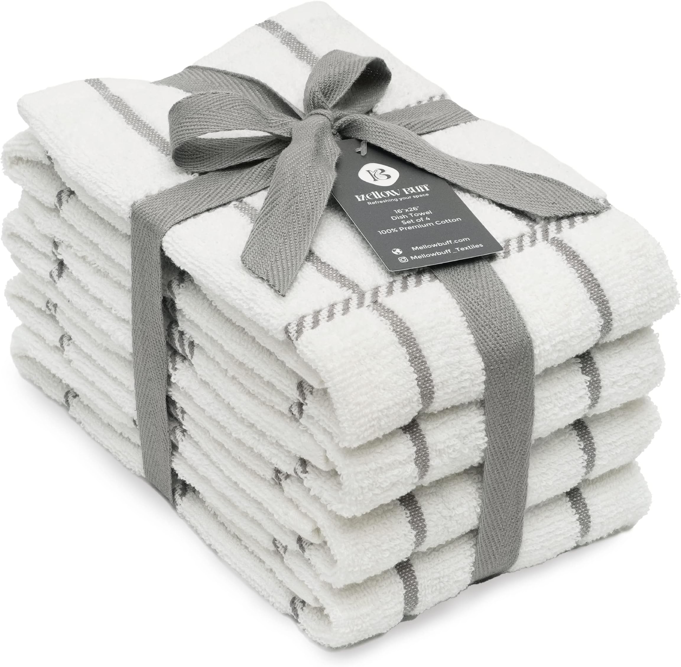 Amazon.com: Mellow Buff 100% Cotton Terry Dish Towels, 4 Pack Checks ...