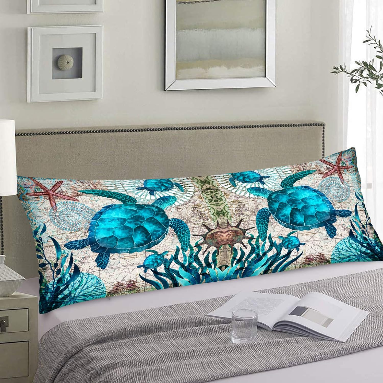 Amazon.com: Turtle Body Pillow Cover Nautical Marine Blue Sea Turtles ...