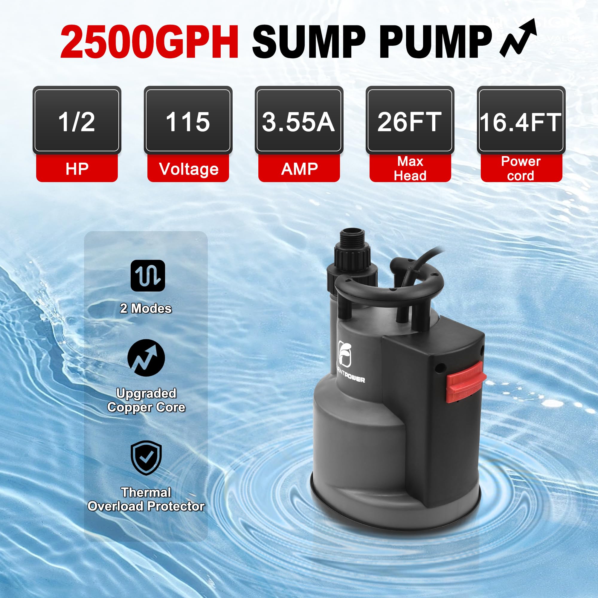 Snapklik.com : FLUENTPOWER 1/2HP Submersible Sump Pump 2500GPH Utility ...