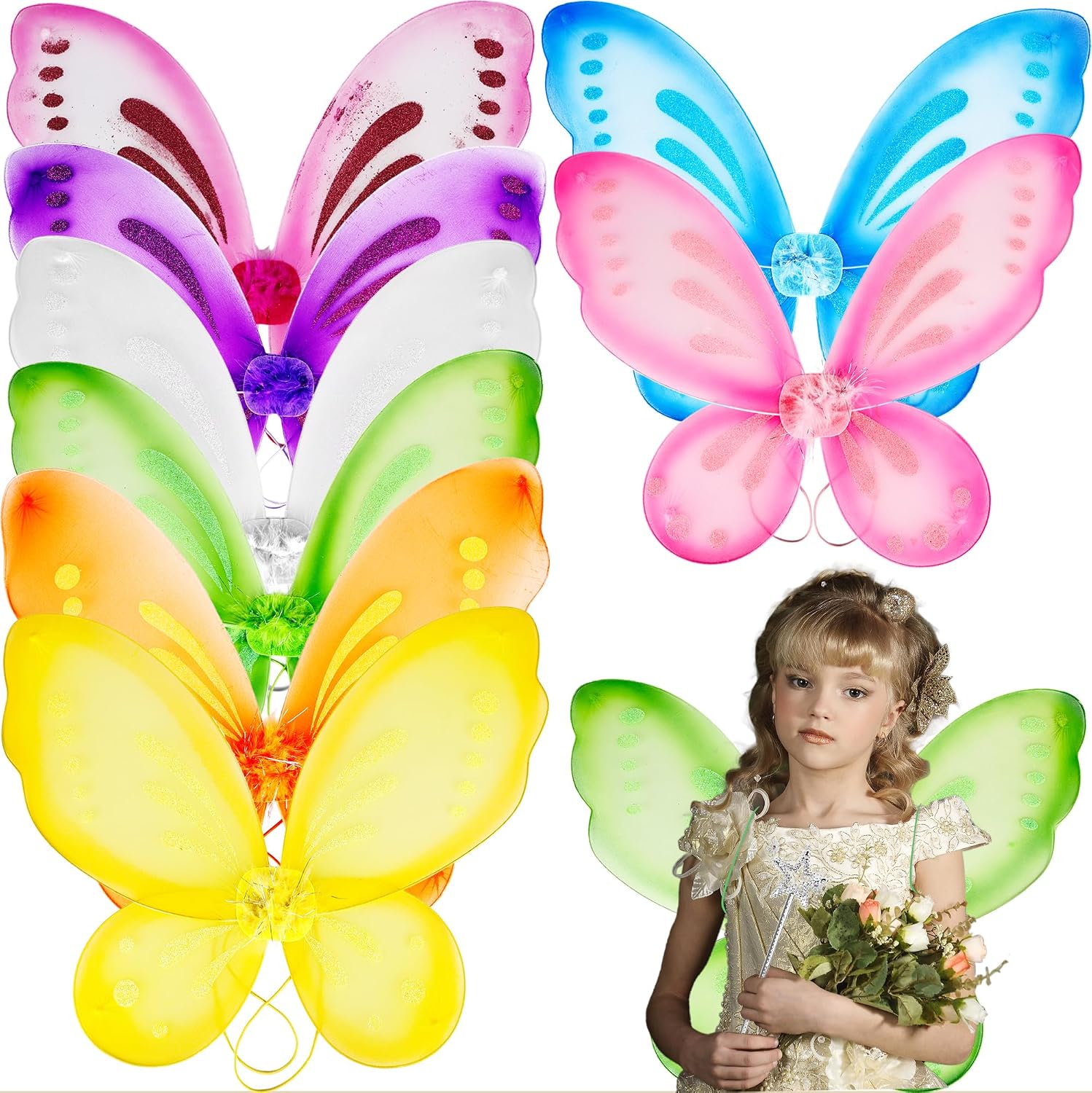 Amazon.com: Flahard 16 Pack Fairy Princess Butterfly Wings Set Includes ...