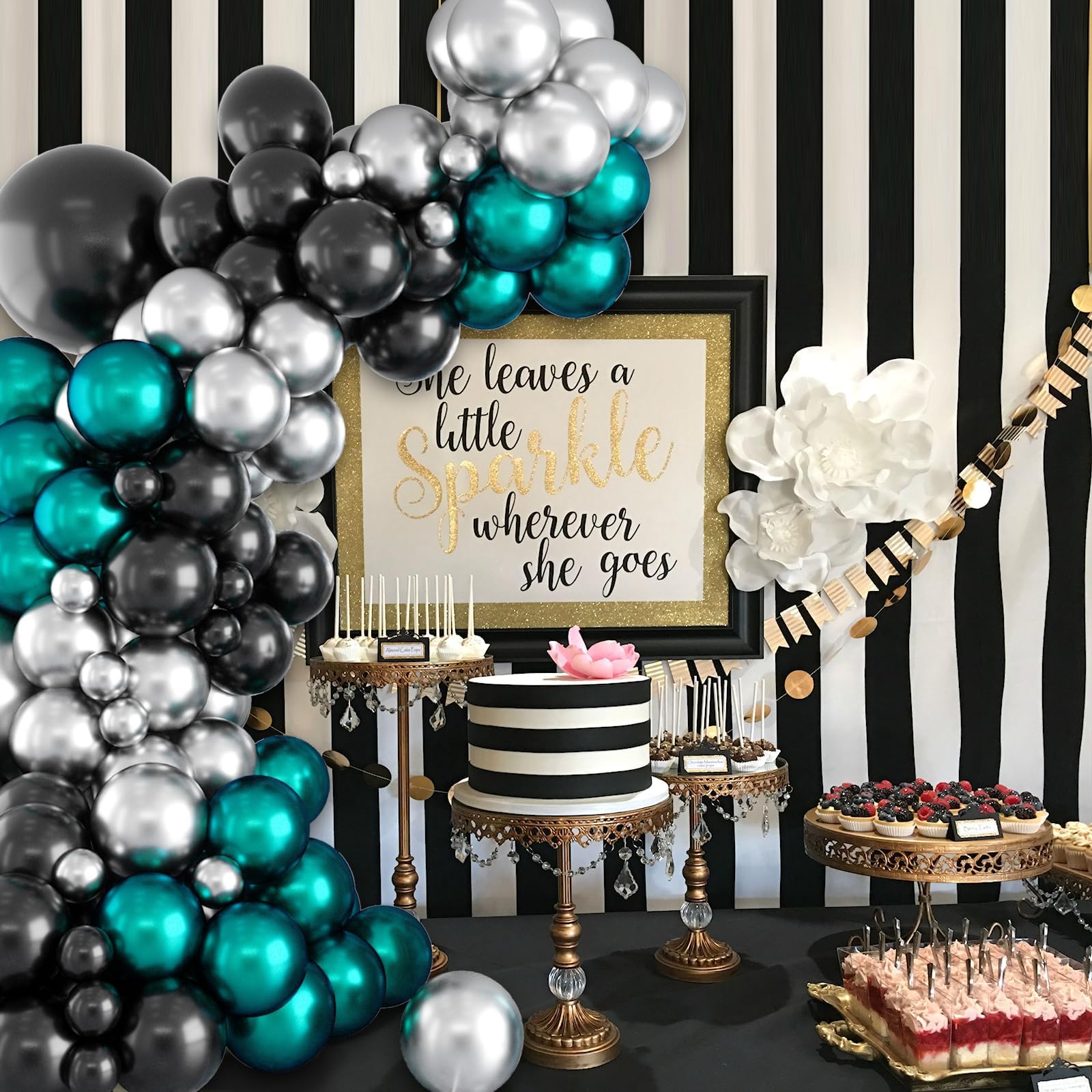 Globos Regulares Turquesa Happy Birthday Party Decor Set Silver Foil