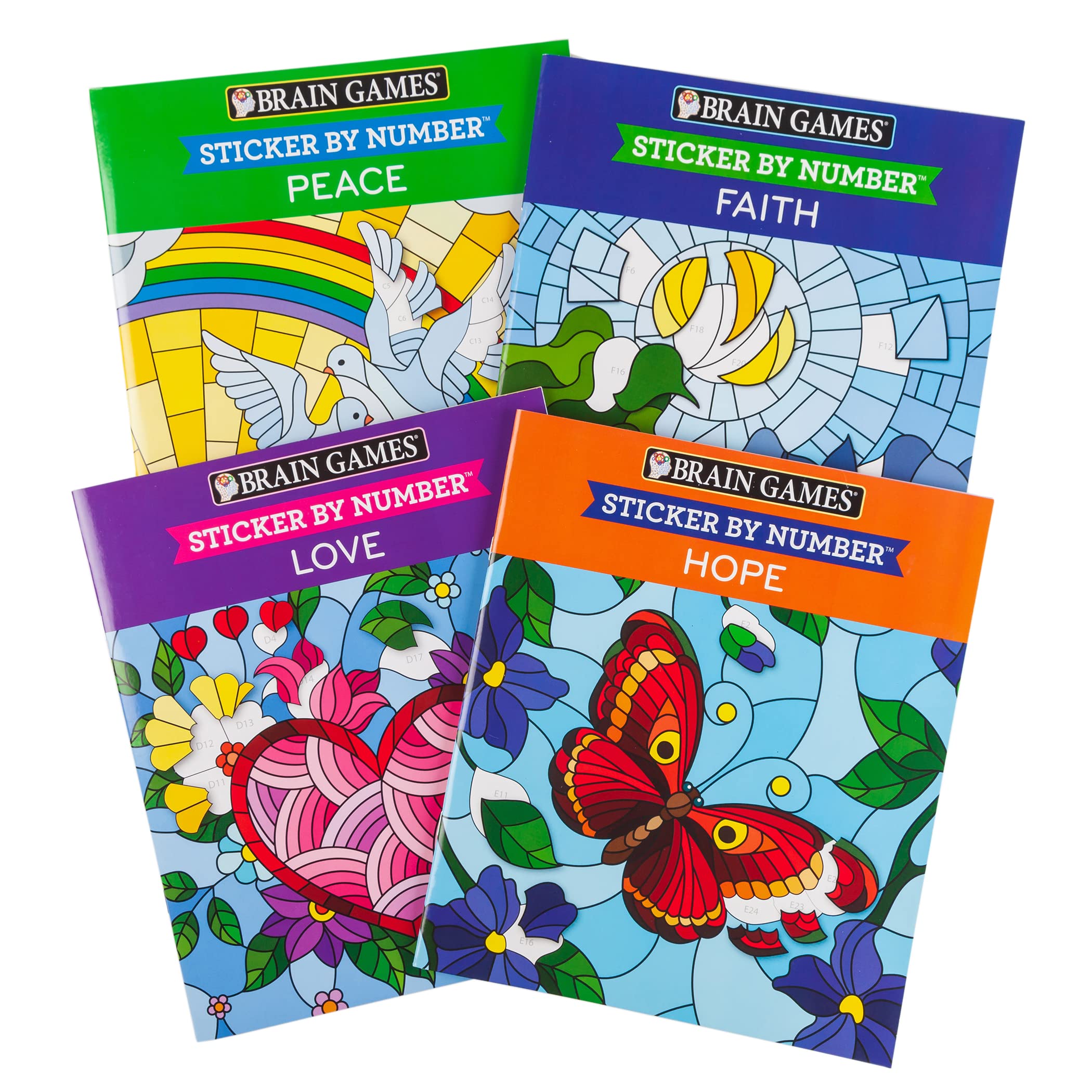 Amazon.com: 4 Booklet Set - Brain Games - Sticker by Number: Love ...