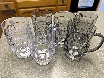 Amazon.com | Plastic Beer Mugs with Handle - Bulk Set of 6 Acrylic Beer ...