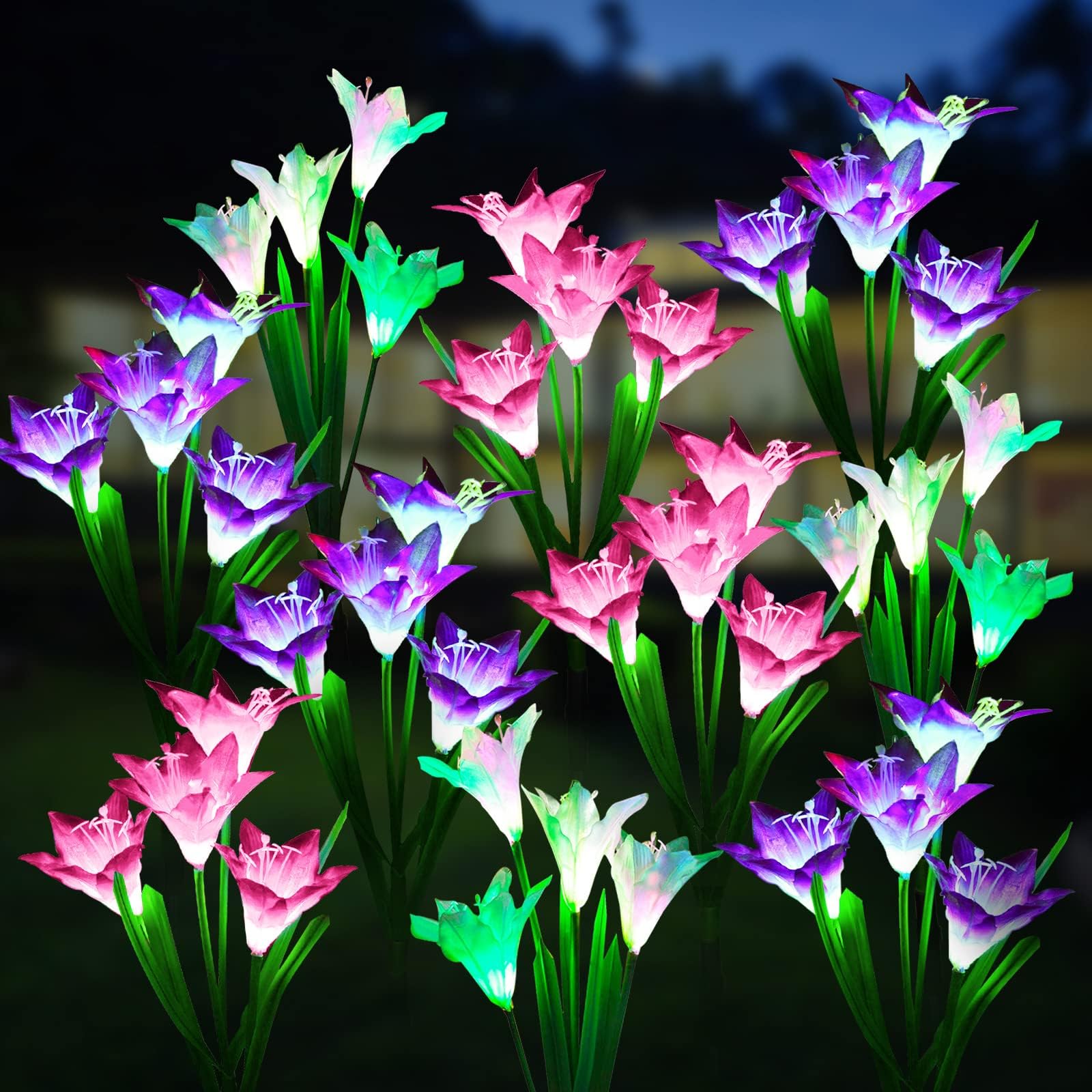 Solar Garden Lights Outdoor Waterproof: 2 Pack LED Artificial Solar ...
