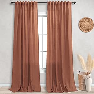 KOUFALL Linen Rust Curtain Panels for Living Room 96 Inch Length Brick ...