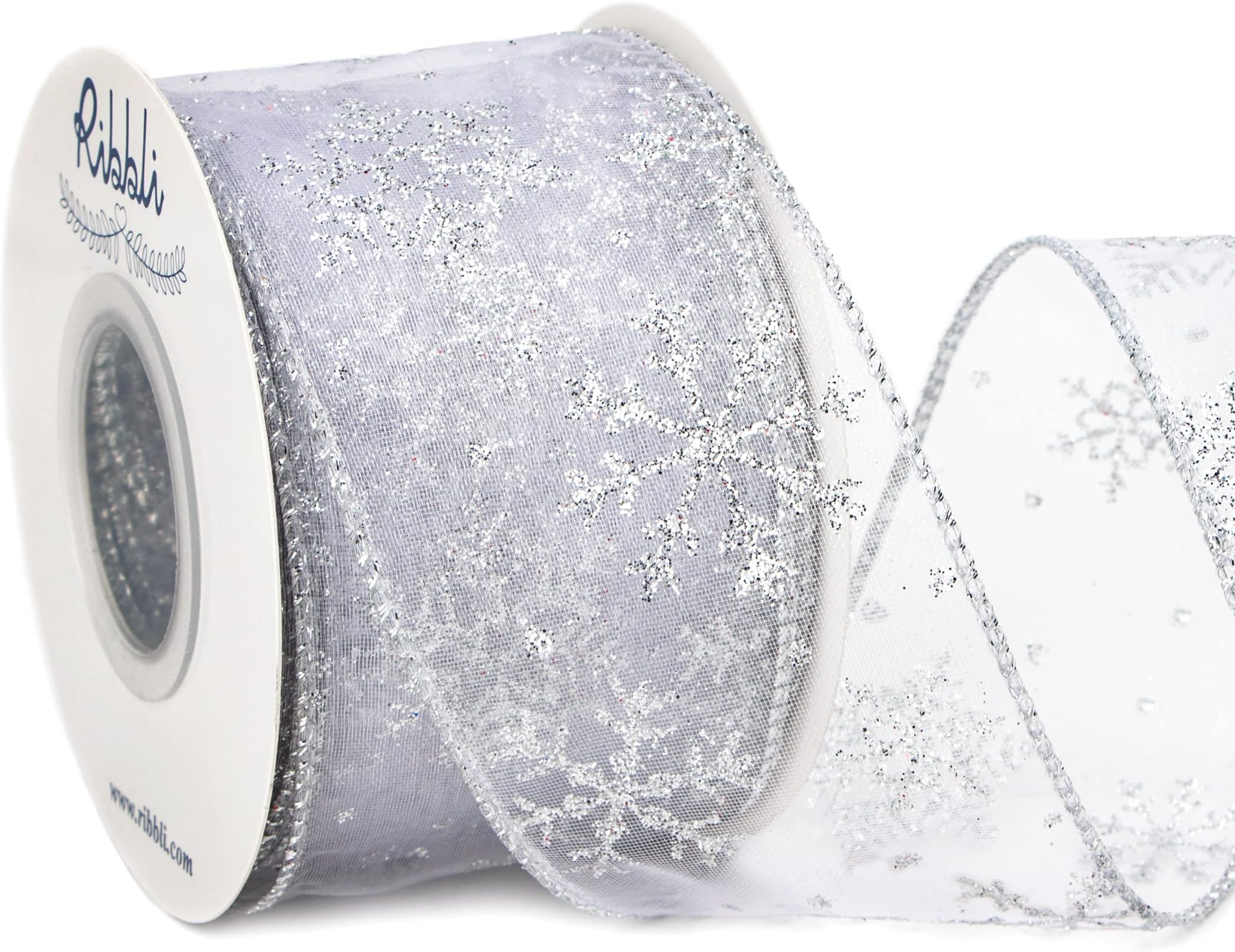 Amazon.com: 19.68ft Snowflake Glitter Wired Ribbon Christmas Satin ...