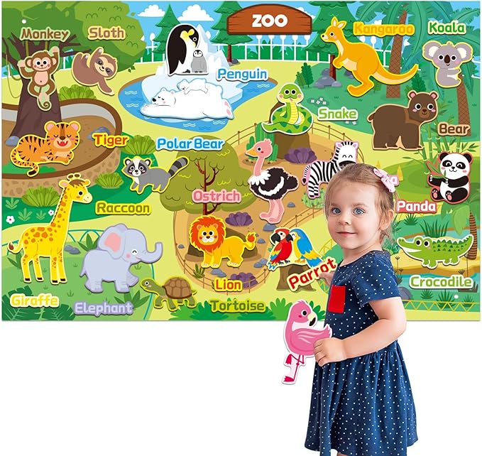 Taika Zoo Animals Felt Story Board Set, 43x28 inch Zoo Animals Flannel ...